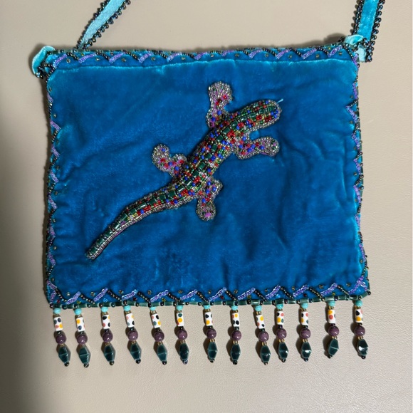 Native American | Bags | Beaded Lizard Design Blue Velvet Bag Native ...